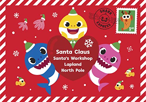 Paper Projects 01.70.40.005 Baby Shark Letter to Santa Pack | Also Includes Door Hanger, Stickers, and Envelope | Perfect for Christmas, Multicoloured, 26cm x15cm