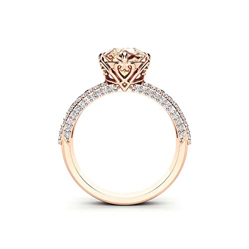 GLOW SPECTRA JEWELS 1.24 Cttw Round Shape Simulated Peach Morganite & White Cubic Zirconia Wedding Engagement Ring In 14K Rose Gold Plated 925 Sterling Silver Ring Size - 6