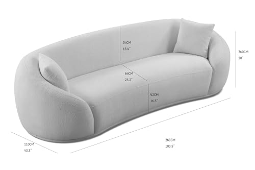 MEETAKING 103.5'' Special-Shaped Curved Hug Sofa,Curved and Plump Shape,2 Throw Pillows,4-Seater Sofa,Fabric Sofa for Living Room, Office, Apartment. (White)