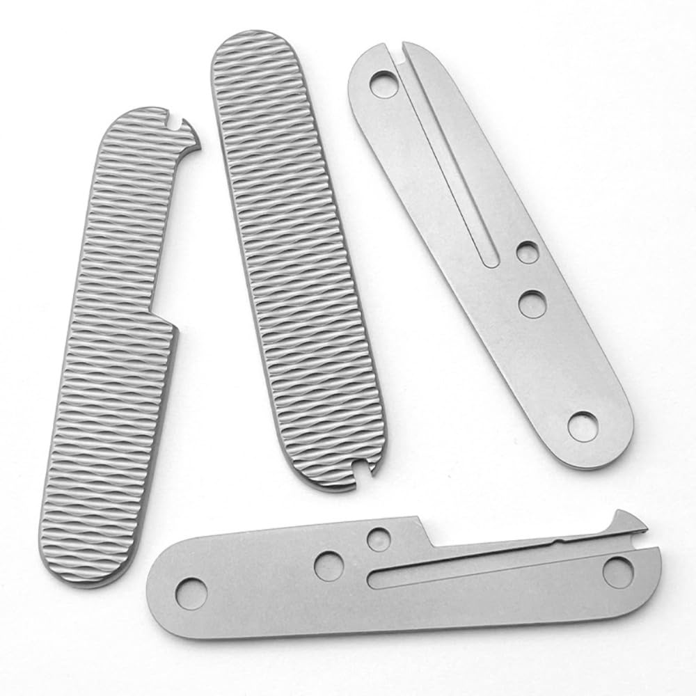 MerciL 2PCS Army Cutter Scales, 91MM Swiss Army Knife Titanium Alloy Patch Non Slip Army Cutter Scales for Swiss Army Knife DIY Modification (Silver)