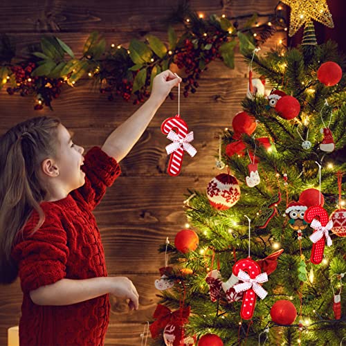 Mini Christmas Tree Decoration Kits, Red Felt Christmas Tree Ornament Kits, Christmas Tree Decoration Includes Hanging Stockings Cane Glove for Christmas Tree Decorations Wynott
