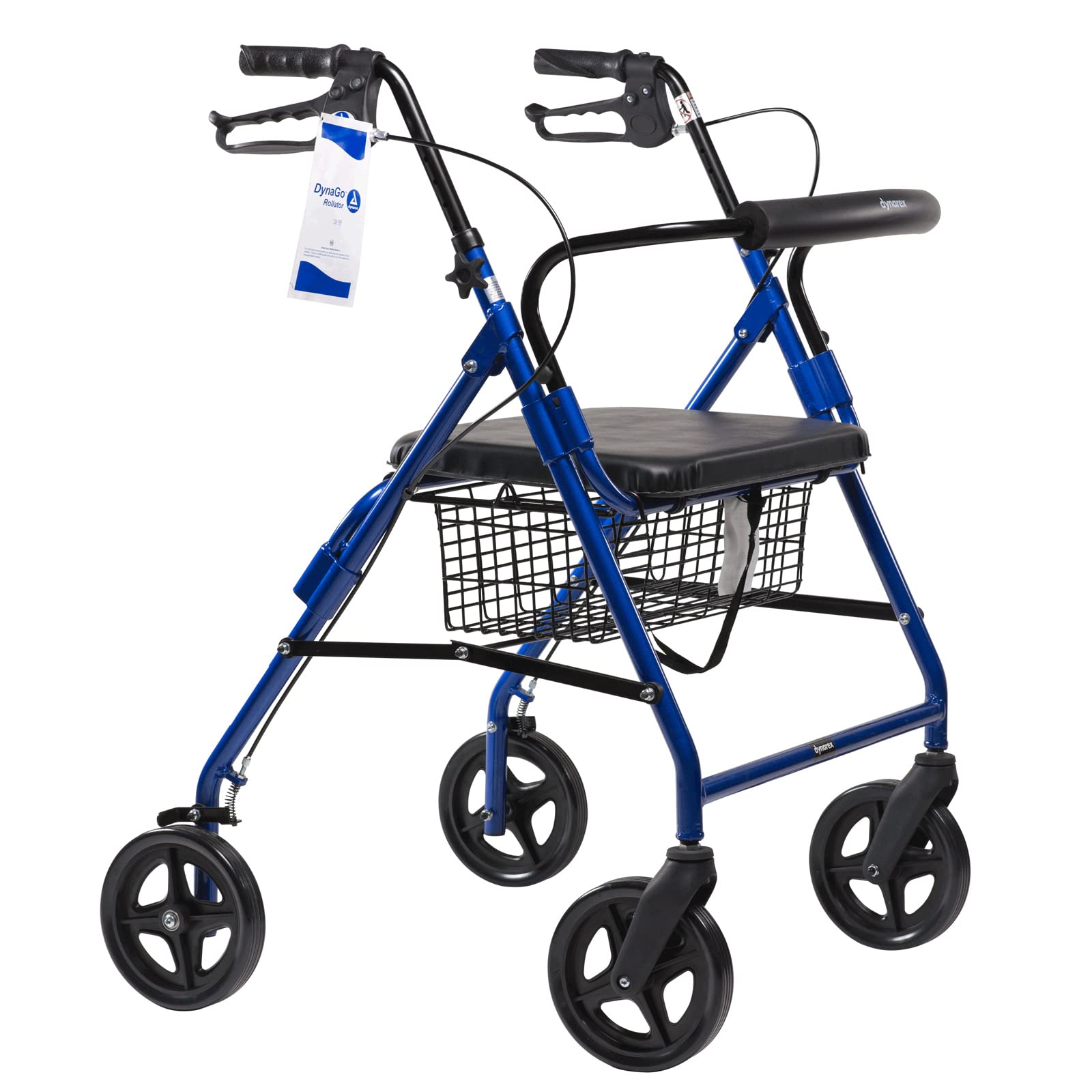 Dynarex DynaGo HD Bariatric Rollator is a Heavy Duty 4 Wheel Rolling Bariatric Walker with a Padded Seat, Backrest & Durable Frame to Support 400 Lb. Weight Capacity, 8” Wheels, Blue Frame, 1 Rollator