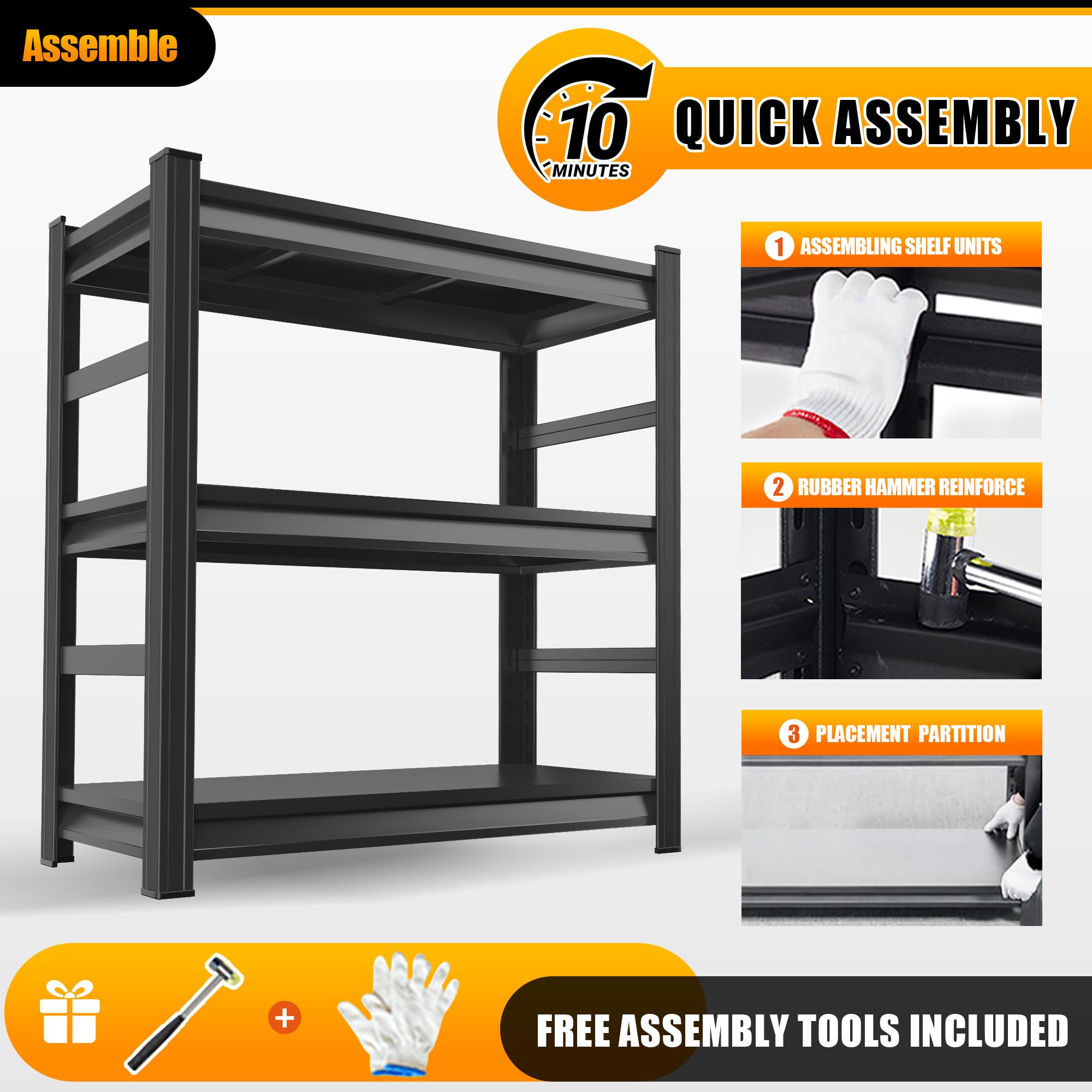 PRESTELION 36" H Garage Shelving Unit-Adjustable 3-Tier Easy Assembly Metal Storage Rack|1000 lbs Capacity Shelf|Shelves & Rust-Resistant|Perfect for Garage,Basement,Workshop Organization