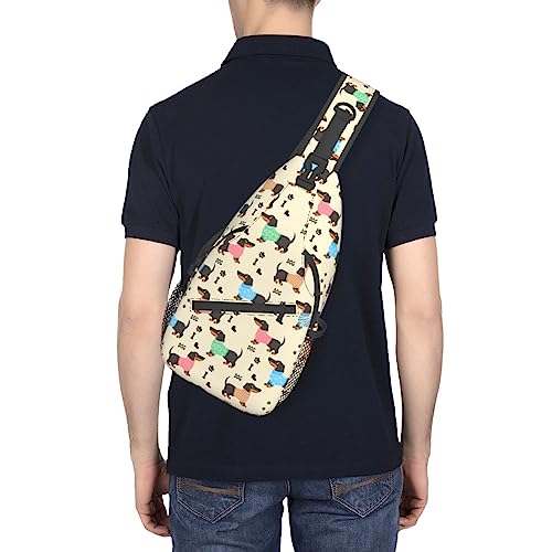 qyopvli Dachshund Sling Bag Crossbody Backpack Hiking Travel Daypack Chest Bag Lightweight Shoulder Bag For Women Men