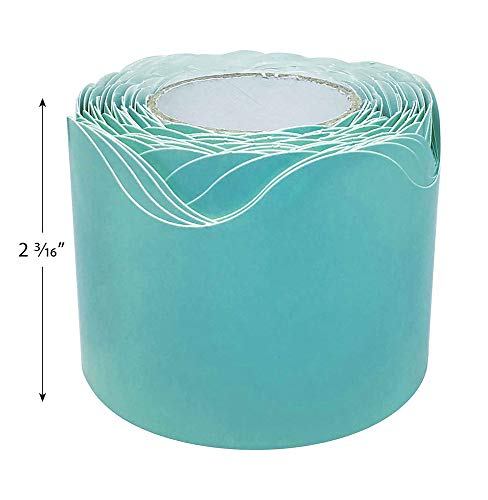 Teacher Created Resources Light Turquoise Scalloped Rolled Border Trim - 50ft - Decorate Bulletin Boards, Walls, Desks, Windows, Doors, Lockers, Schools, Classrooms, Homeschool & Offices