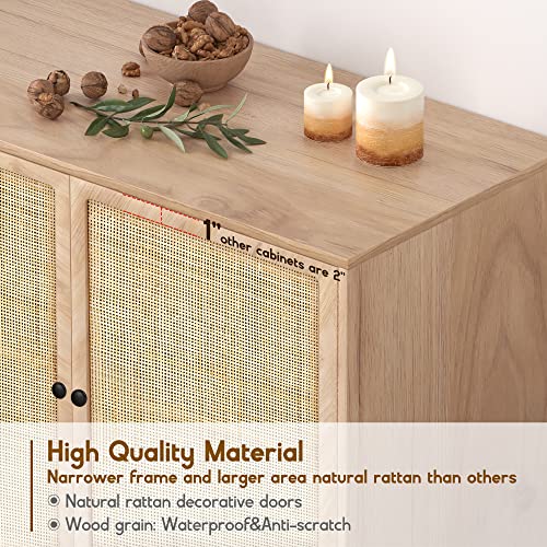XIAO WEI Set of 2 Sideboard with Handmade Natural Rattan Doors, Rattan Cabinet Console Table Storage Cabinet Buffet Cabinet, for Kitchen, Living Room, Hallway, Entryway, Natural
