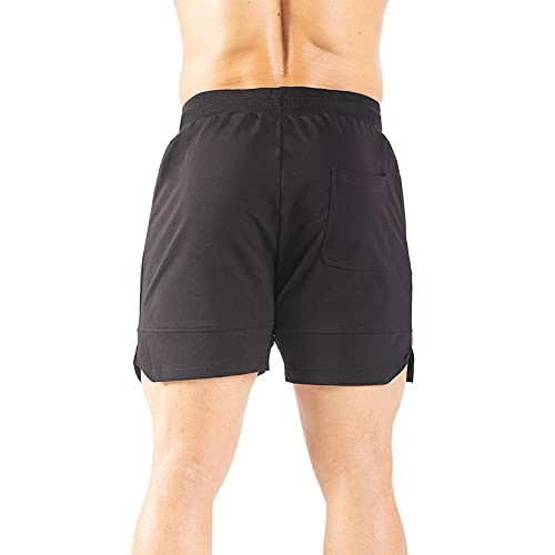 Gerlobal Men's 5" Gym Workout Shorts Fitted Running Athletic Bodybuilding Shorts for Men with Zipper Pockets Black,Large