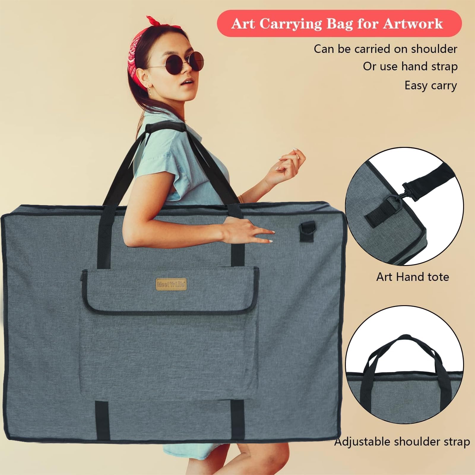 MeetYr Life Premium Art Portfolio Bag - Padded Triple Protection, Waterproof Protection with Shoulder Strap Durable and Portable - For Artwork, Posters, Sketches and Paintings(24"x18")