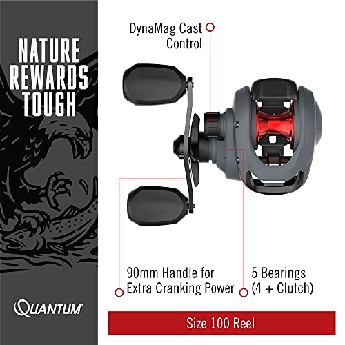 Quantum Invade Baitcast Fishing Reel, Size 100 Reel, Right-Hand Retrieve, Oversized Handle Knobs, Zero-Friction Pinion, Lightweight Graphite Frame, Dark Gray