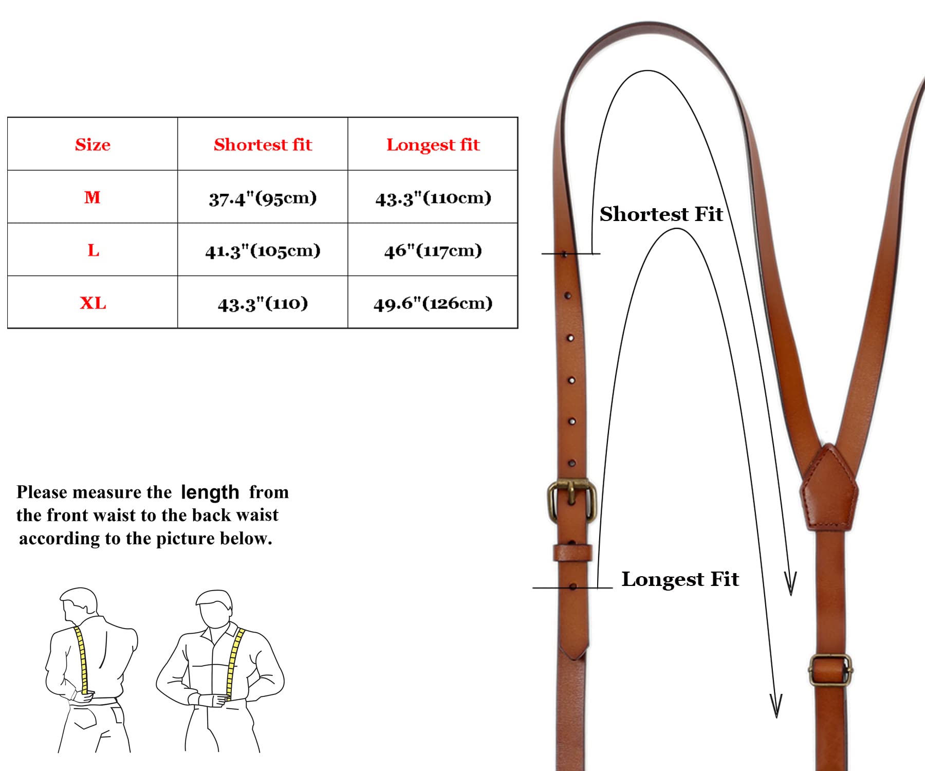 Exception Goods Leather Suspenders For Men, Personalized Brown Genuine Leather, Groomsmen Gifts (L Fits 5'2"-6'23", Brown)