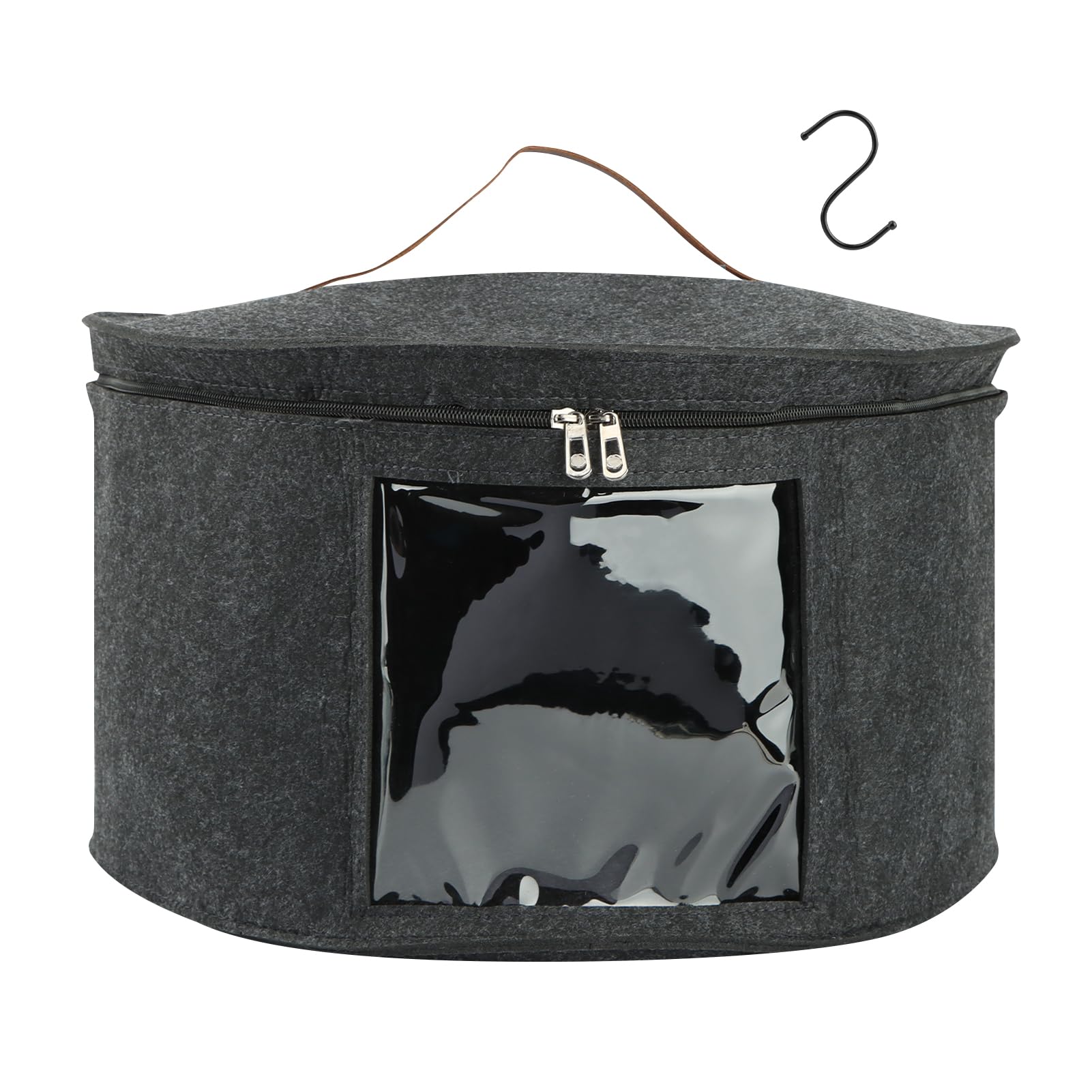 NINEFOX Hat Boxes for Women Storage, Hat Storage Box, Foldable Large Hat Box with Lids Round Box with Lid Toy Storage, Dark Grey