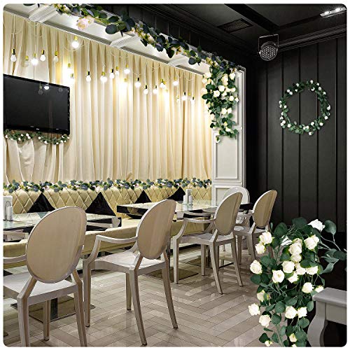 FRUNZE Eucalyptus Garland with White Roses - Artificial Vine Decoration for Home, Kitchen, Garden & Furniture - Charming Wall Backdrop for Weddings, Parties, & Events - Rustic Ornament, 2 Meters Long