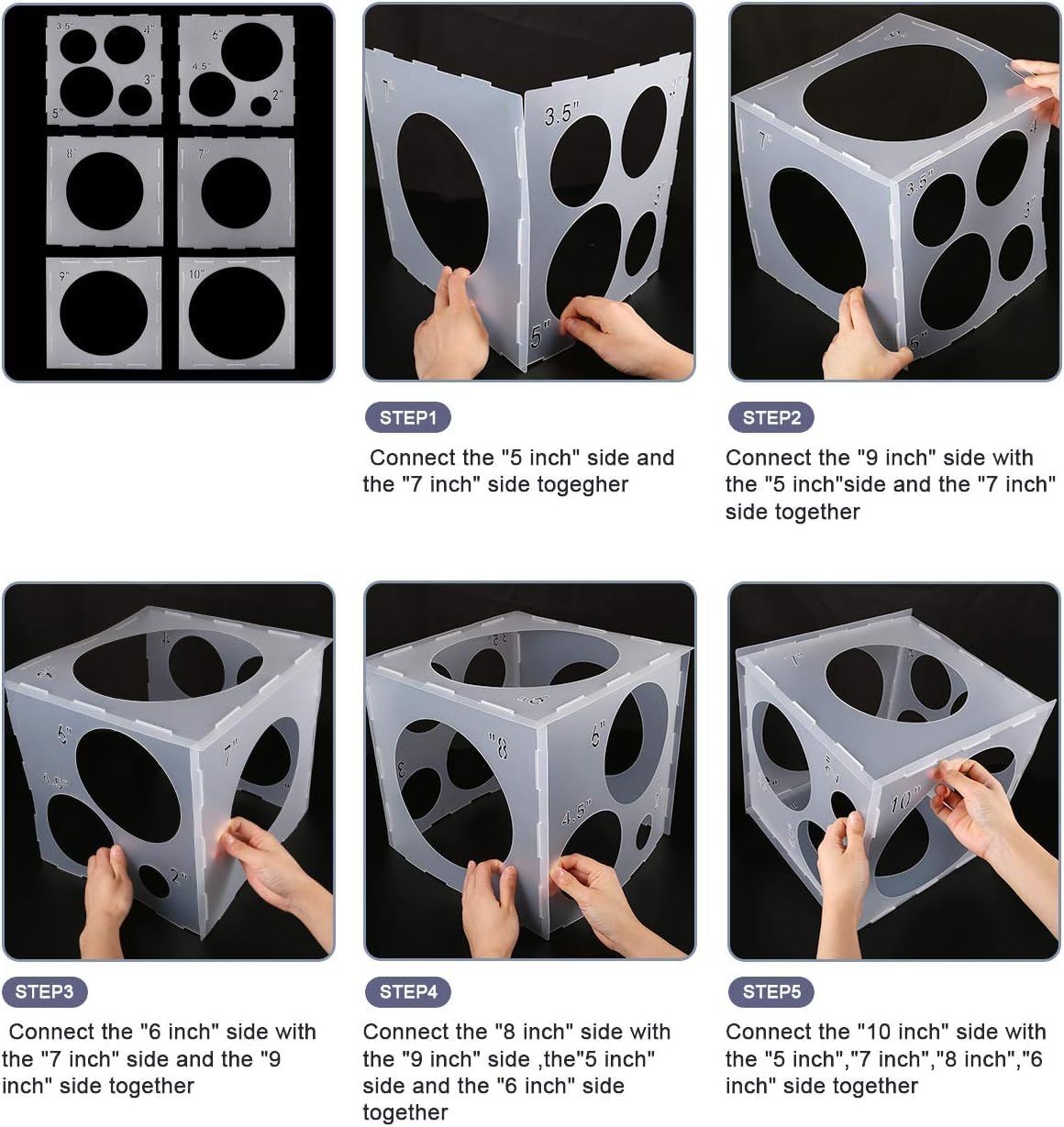 Magipipe 11 Holes Plastic Balloon Sizer Box Cube, Balloon Size Measurement with 200Pcs Balloon Glue Point for Balloon Decorations, Balloon Arches and Balloon Columns