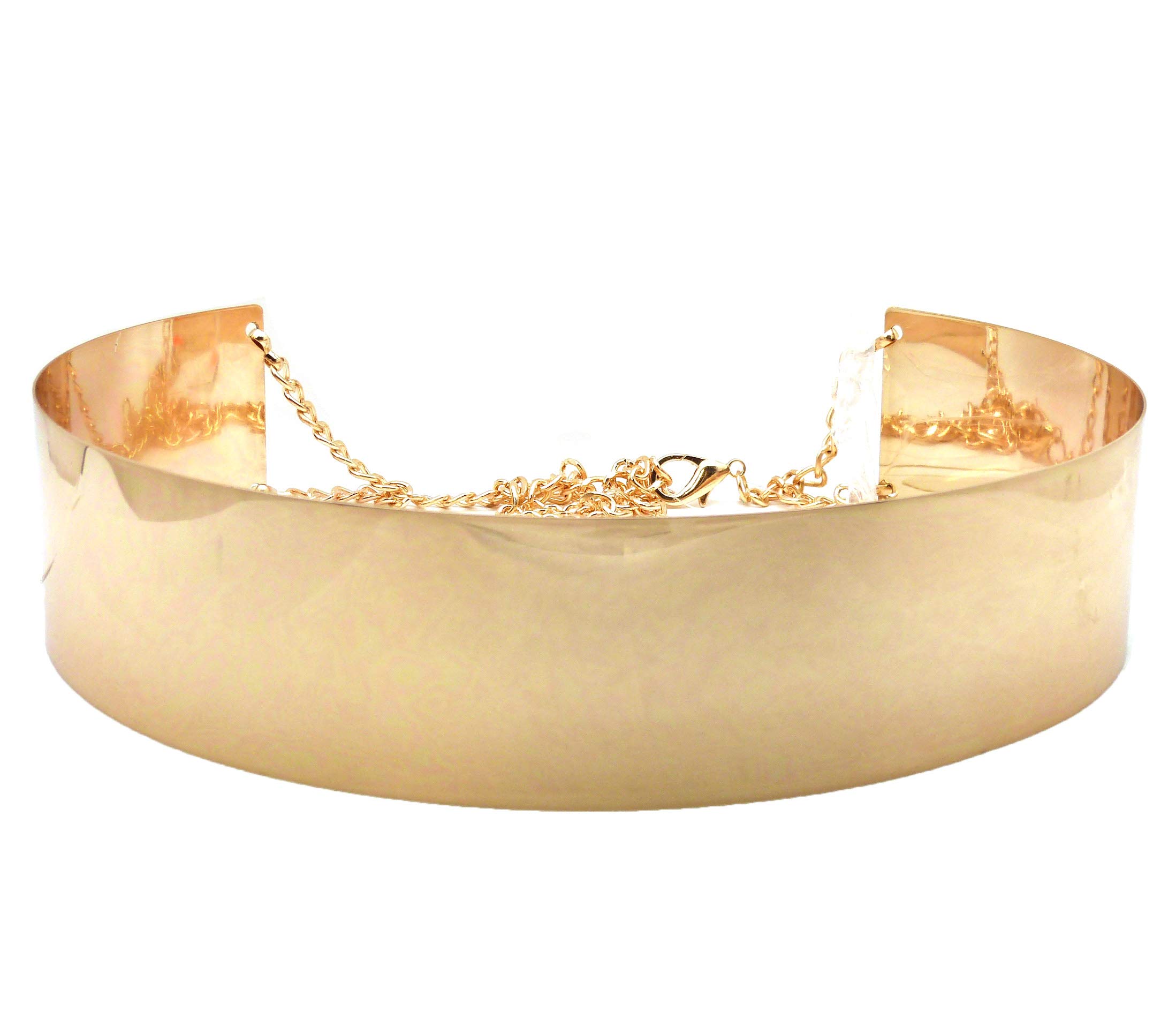 Fashion 21 Women's Shiny Polished Adjustable Metal Mirror Waist Belt Gold, Rose Gold, Silver Tone (1.6", Gold)