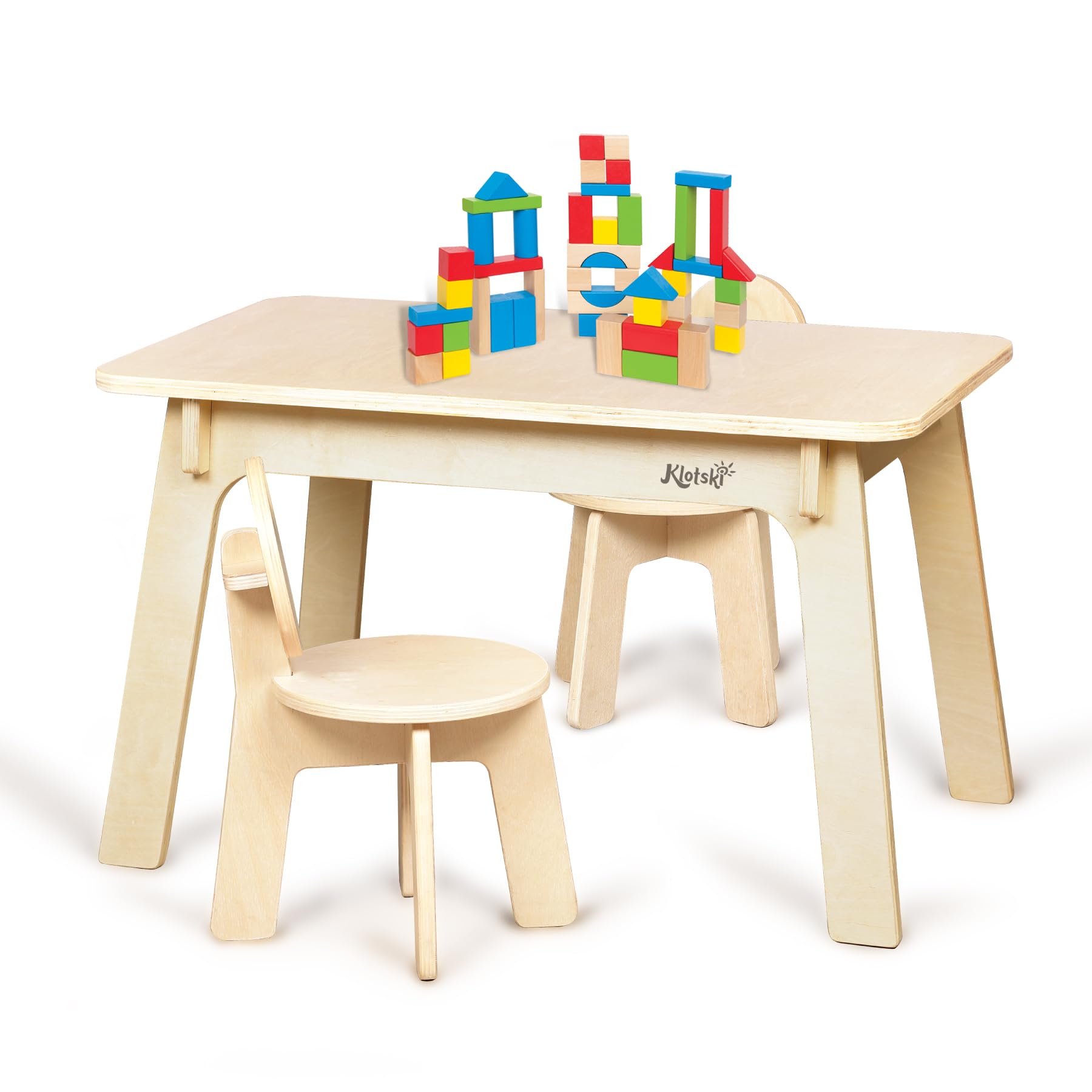 klotski Kids Table and 2 Chair Set, Wood Activity Table and Chairs for Kids Ages 2-5, Children Table with Non-Slip Legs/Round Edge Design for Activity/Play/Art/Read/Craft