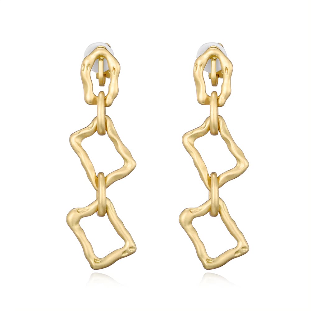 Geometric Gold Clip on Earrings Women Chain Drop Clip Earring, Matte Gold