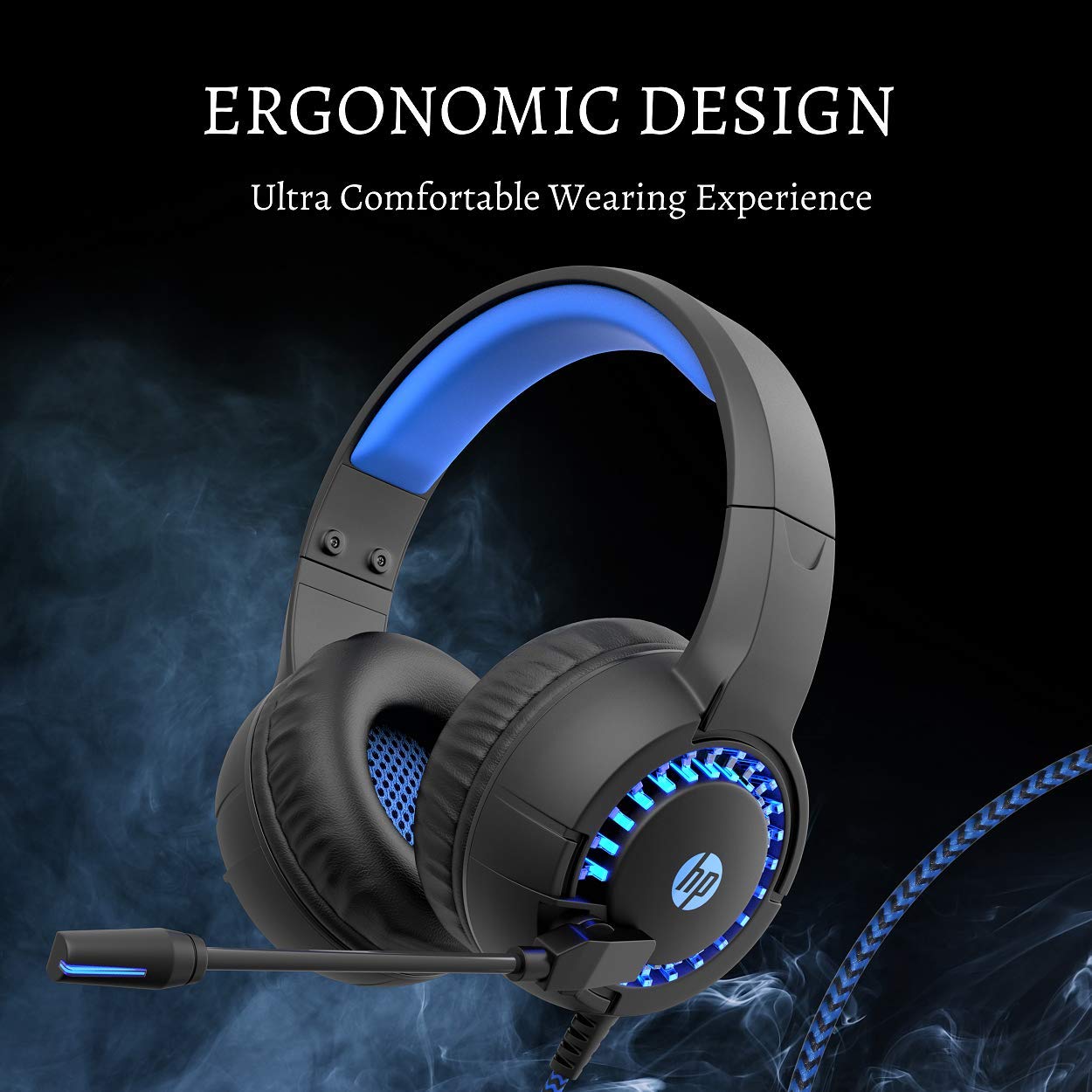 HP USB Gaming Headset RGB Stereo Headphone for Smartphone, PC, PS4, Xbox One, Ergonomic Design Over Ear Headphone with Mic