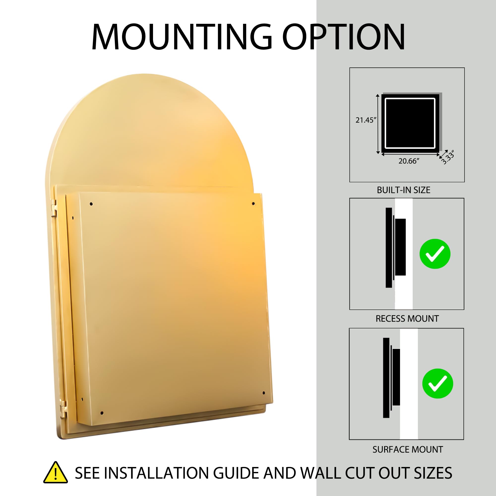 roomfitters 24x36 Arched Recessed Medicine Cabinet, Metal Framed Storage Cabinet with Mirror for Bathroom, Matte Black