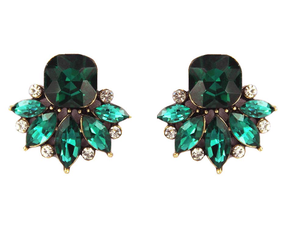 Extra LARGE Art Deco Antique Vintage Retro Style Green Emerald Rhinestone Bridal Bridesmaid Wedding Prom Cluster Earrings