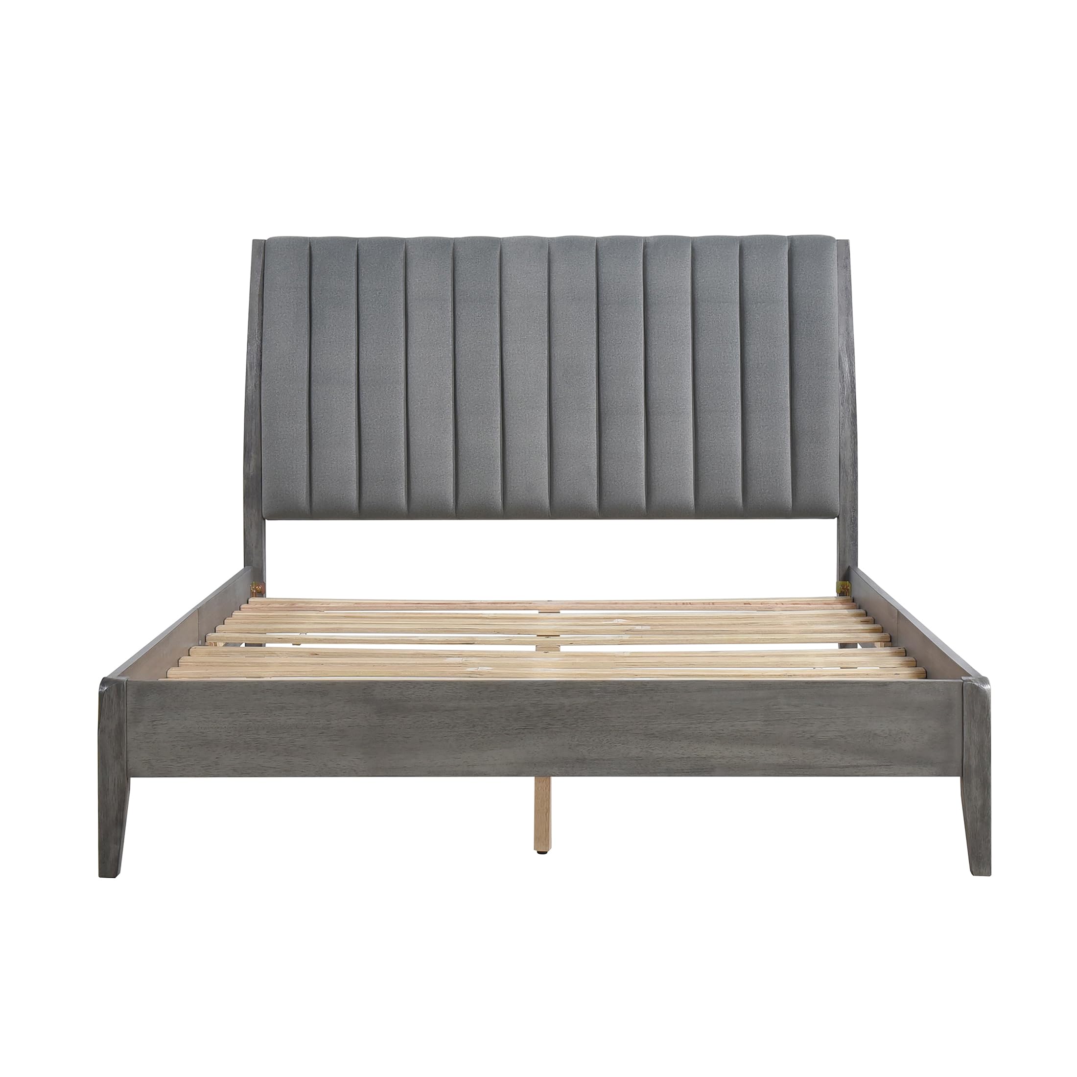 Lexicon California King Bed Frame with Vertical Channel Tufted Velvet Headboard, Modern Bed Frame, Wood Platform Bed, No Box Spring Needed, Easy Assembly, Grey