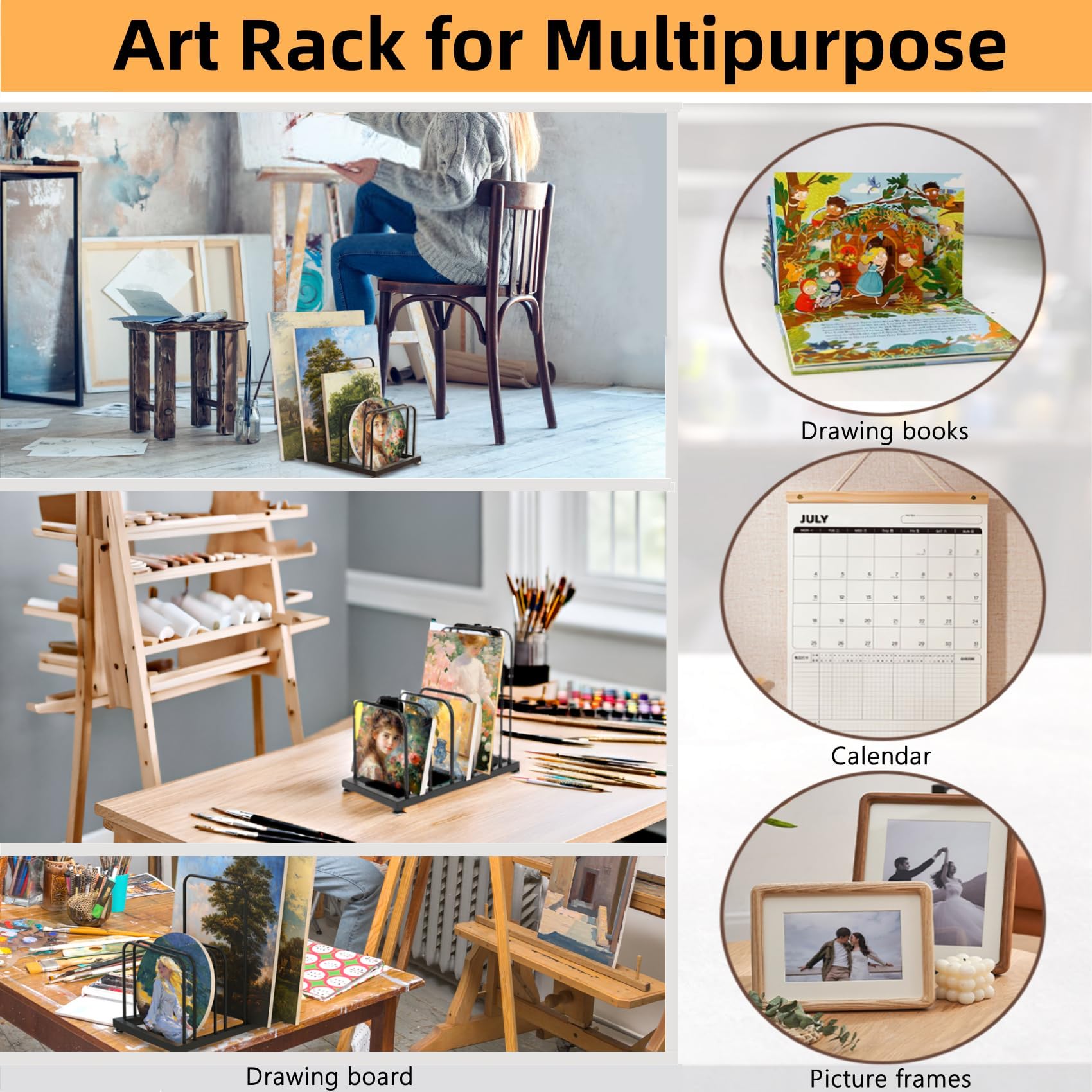 lukar Tabletop Art Rack, Art Storage Rack, Canvas Rack Art Storage Small Art Drying Rack Metal Storage Stand for Canvas Frame Drawing Board, Prints, Panel Artwork 13.77" H