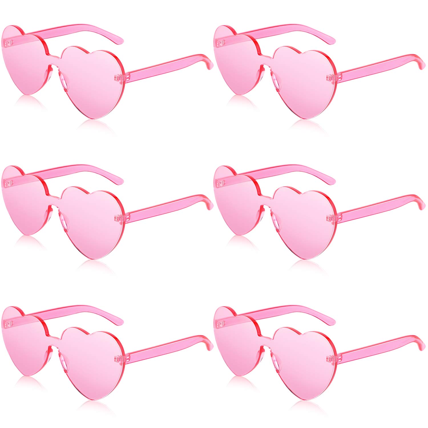 Frienda 6 Pairs Valentines Heart Sunglasses Transparent Love Glasses Tinted Eyewear Rimless Glasses (Light Pink)