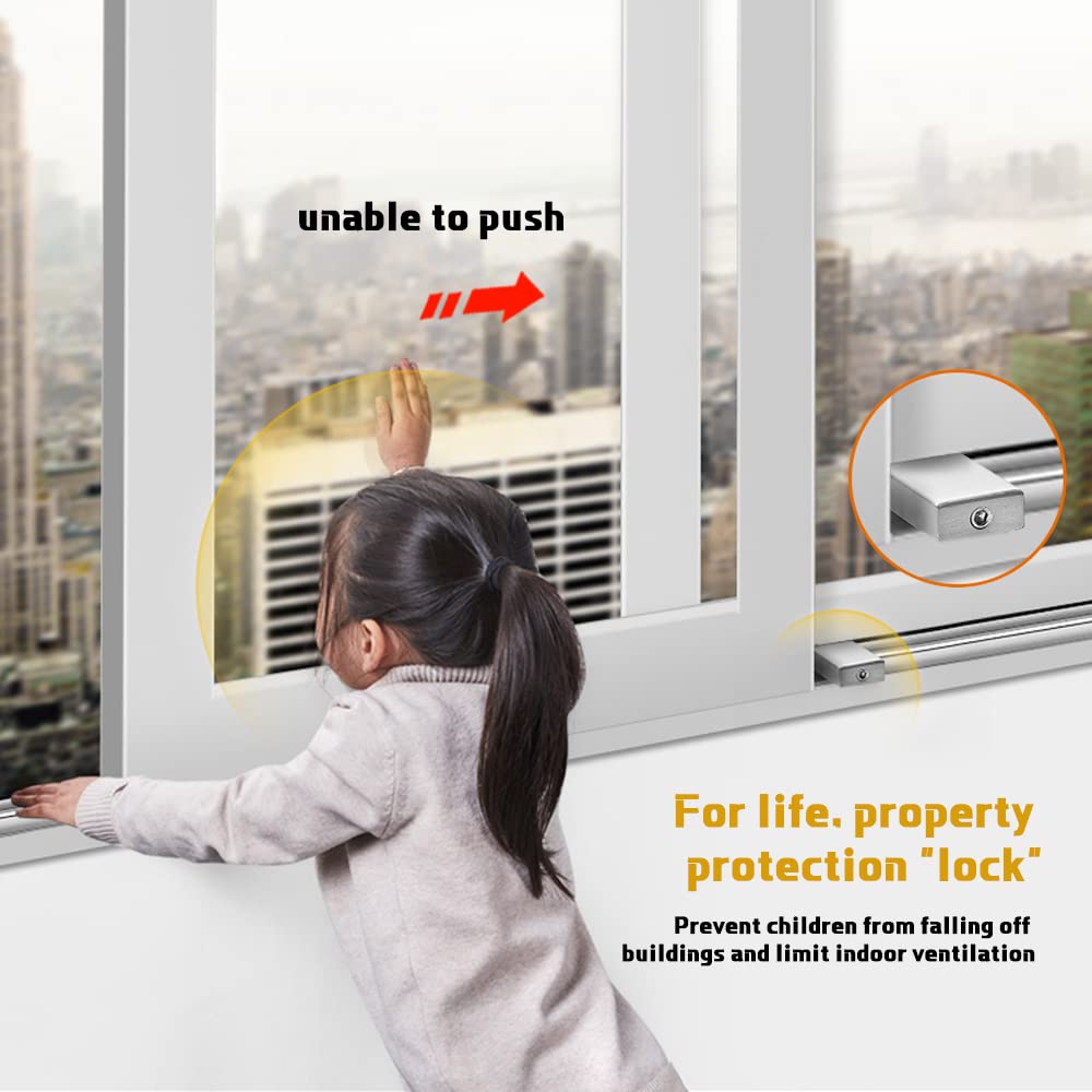 Gobericher 2 Pack Sliding Door Lock - Safety Lock, Child/Baby Slide Window Locks,Kids Proof Patio Closet Doors Security Child,Windows Guard Stopper,Easy Install and Use, No Drilling Tools Needed