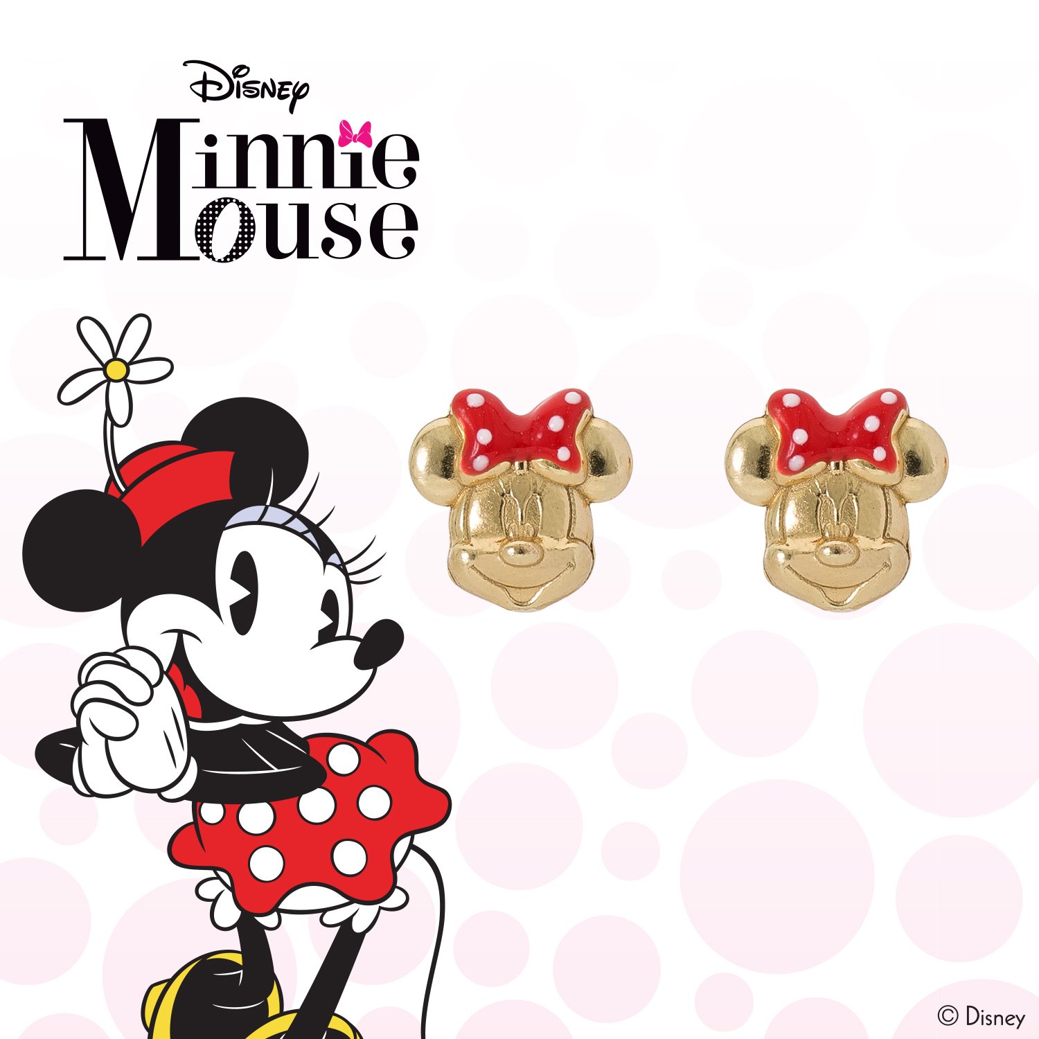Disney Minnie Mouse 14K Gold Over Sterling Silver Stud Earrings with Red Polka Dot Bow