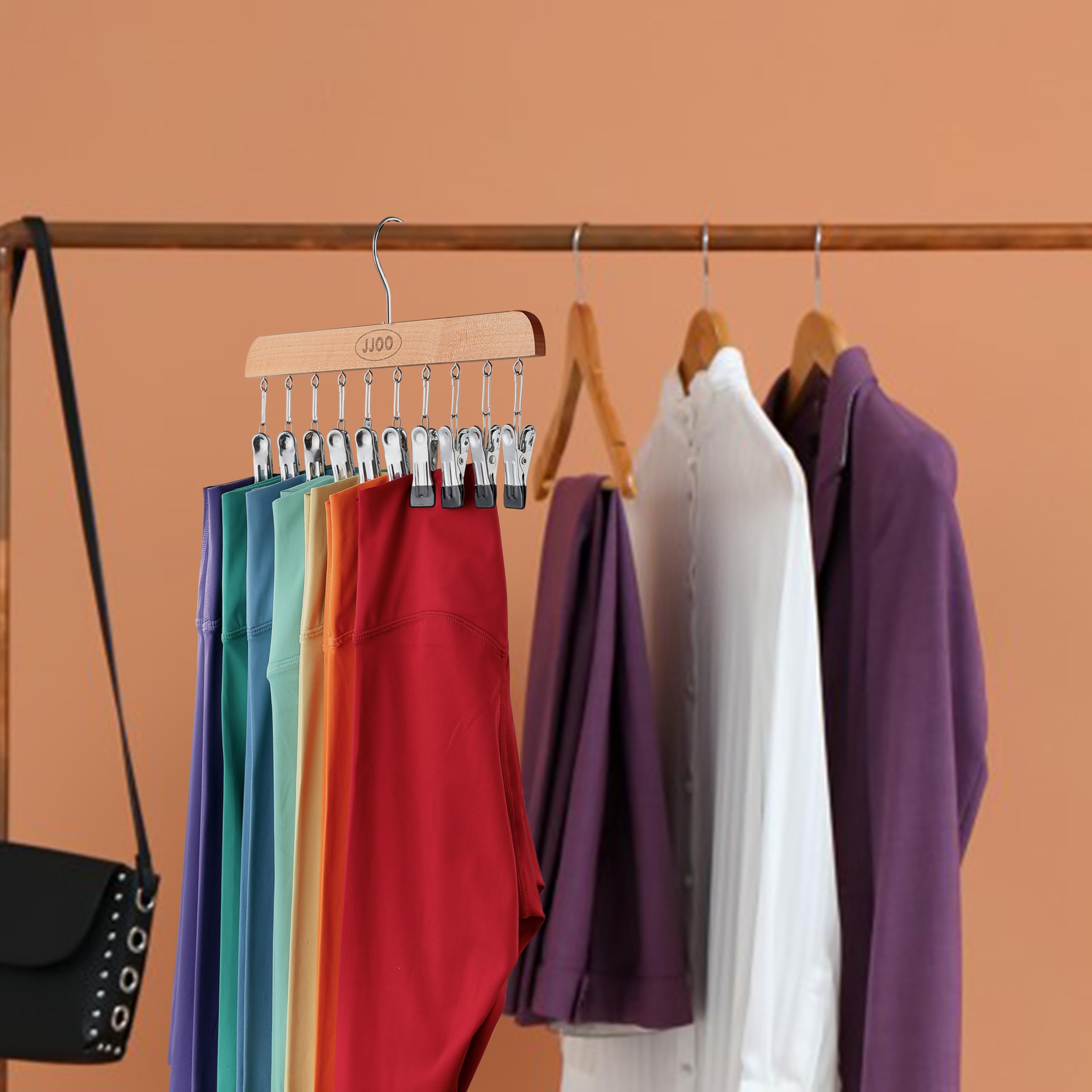 Legging Organizer for Closet Hanging, Pants Hangers with Clips Holds Up to 10 Leggings, Space Saving & 360 Rotaing Desin, Great for Jeans, Hats, Shorts, Socks (1Pack)