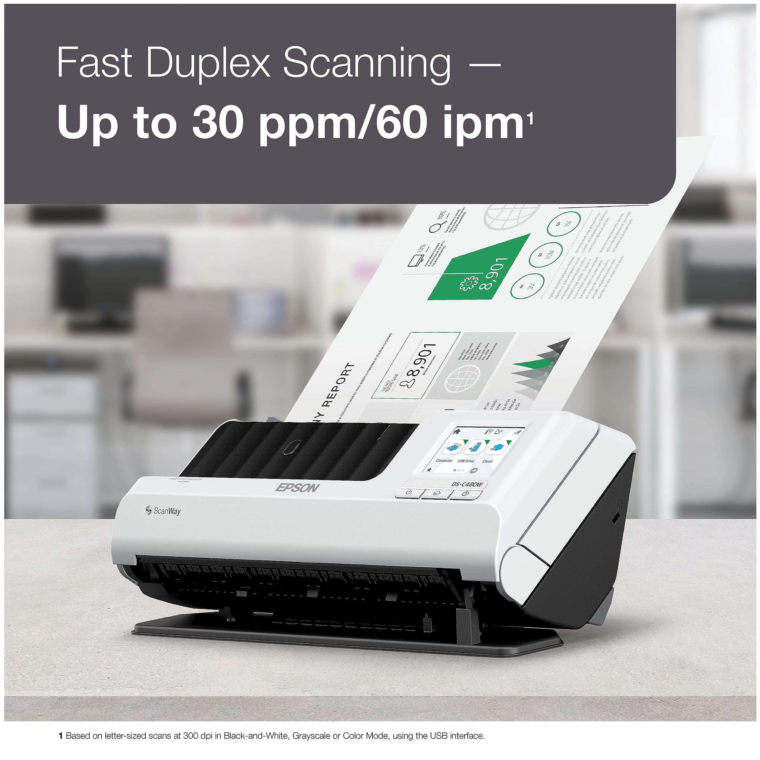 Epson DS-C480W Wireless Duplex Compact Desktop Document Scanner with Auto Document Feeder (ADF)