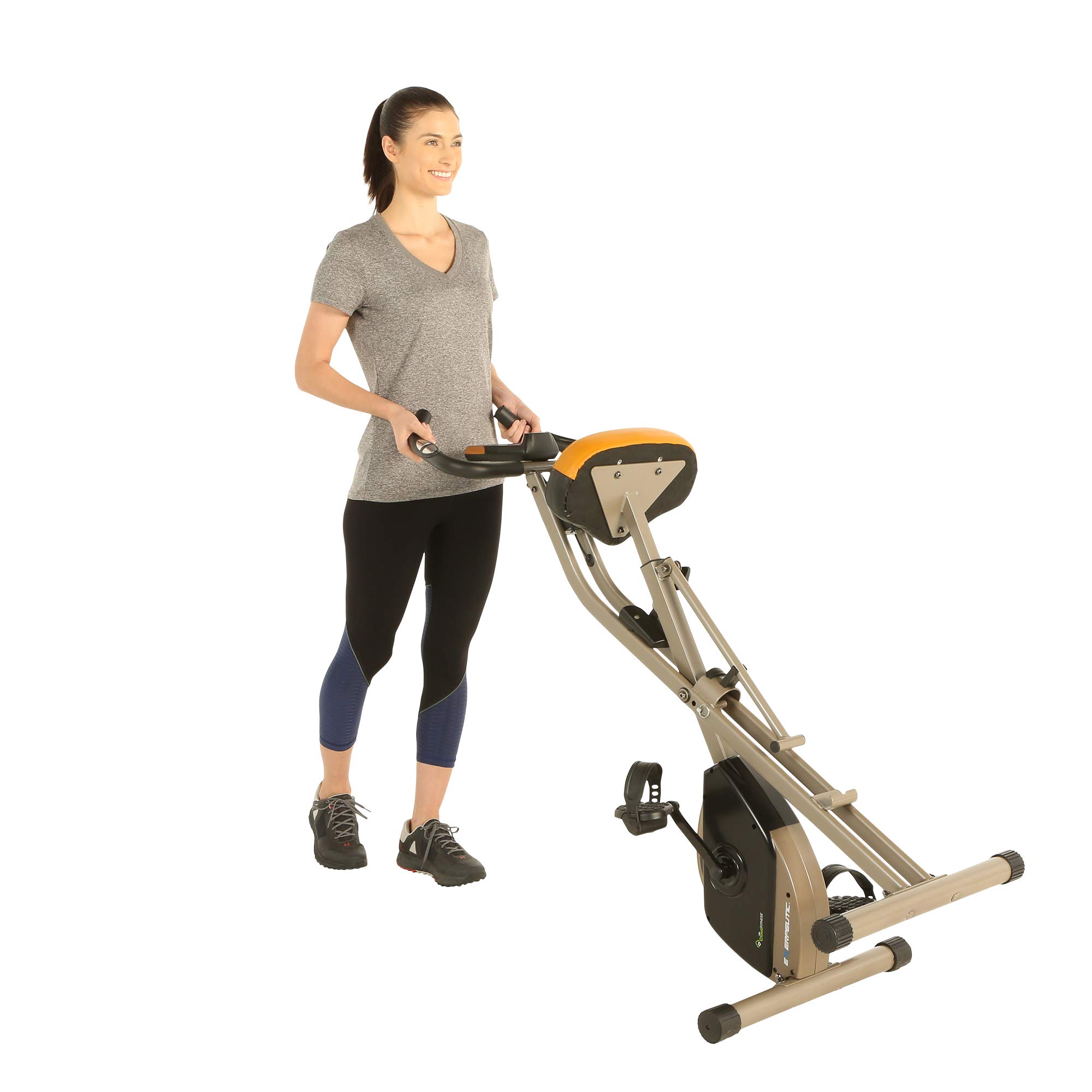 EXERPEUTIC Folding Bluetooth Smart Cloud Fitness Magnetic Upright Exercise Bike with Goal Setting and Free App