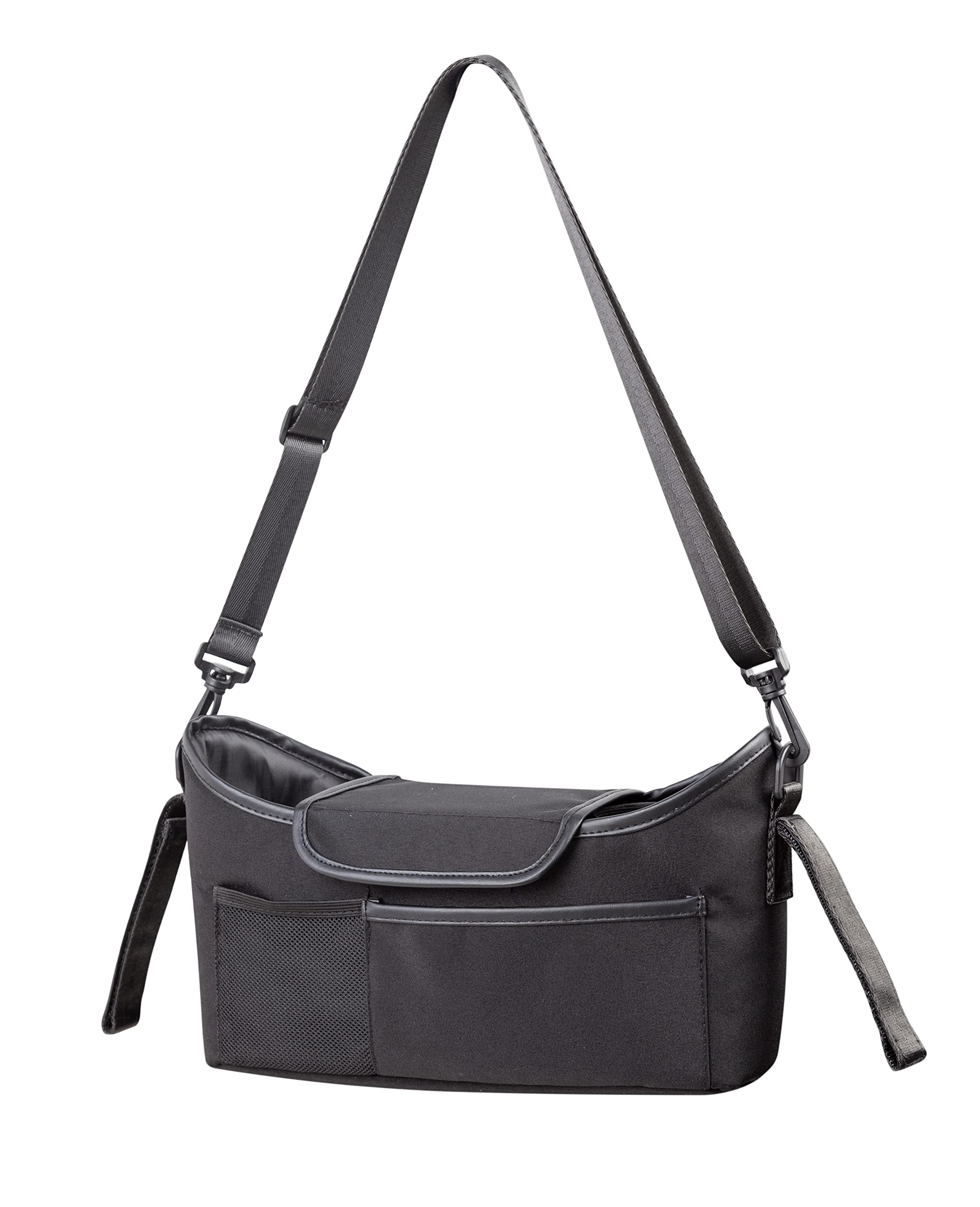LUFFCABO Multifunctional Stroller Caddy Organizer With Cup Holder And Adjustable Straps, Universal Stroller Attachment With Stroller Cup Holder Supplying Stroller Storage (Large/Carbon Black)