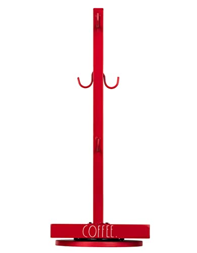 Rae Dunn Red Christmas Coffee Mug Holder with 6 Hanging Hooks – Coffee Cup Rack Storage Display Organizer Stand for Kitchen Counter or Cafe Countertop – Inside Christmas Decorations Indoor Home Decor