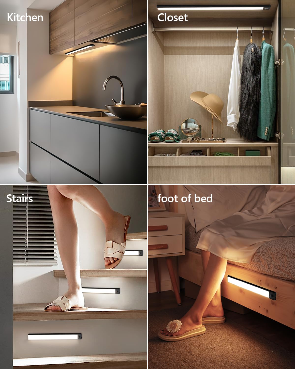Garpsen Motion Sensor Light Indoor, LED Under Cabinet Lights with 2000mAh Rechargeable Battery Operated, 3 Modes & Color Temperature Dimmable Closet Lighting, Night Light for Home-3Pack