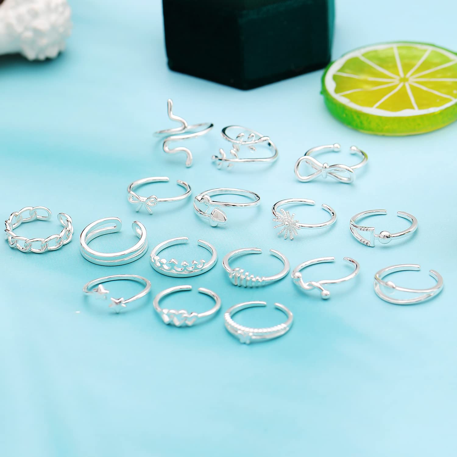KELAIEN 16PCS Adjustable Open Rings for Women 14K Simple Cut Gold Silver Stacking Rings Pack for Teen Girls Knot Star Heart Butterfly Stackable Thumb Knuckle Rings Set