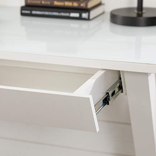 Walker Edison Lawrence Urban Industrial X Leg Glass Top Computer Desk, 48 Inch, White