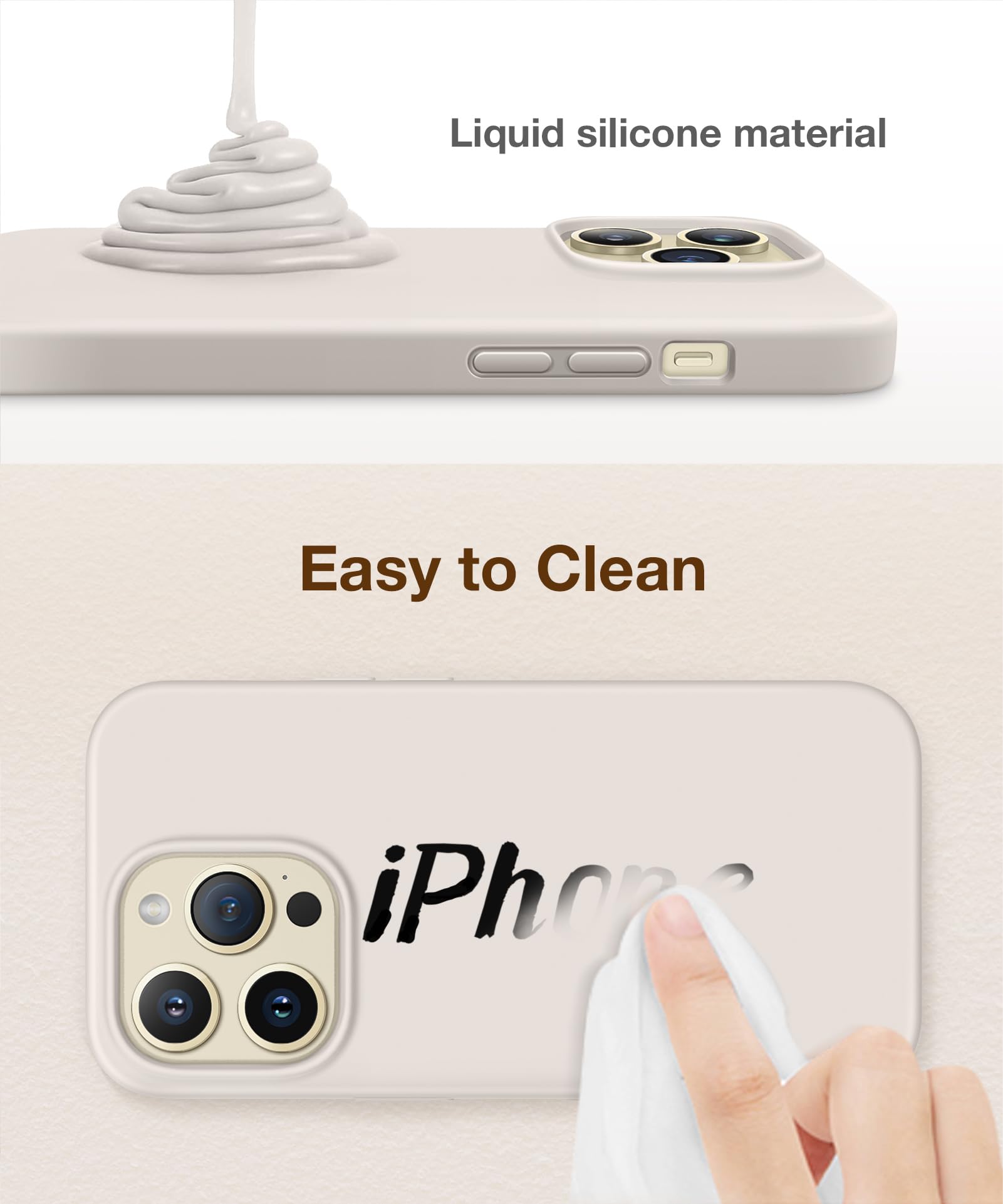 GONEZ for iPhone 14 Pro Max Case Silicone, Compatible with Magsafe, with 2X Screen Protector + 2X Camera Lens Protector, Liquid Silicone Shockproof Protective iPhone 14 ProMax Case, Stone