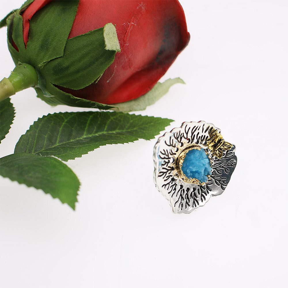 HSQYJ Retro Cocktail Statement Ring Antique Gold and Silver Tone Resin Stone Crystal Stacking Rings Cluster Statement Ring for Women