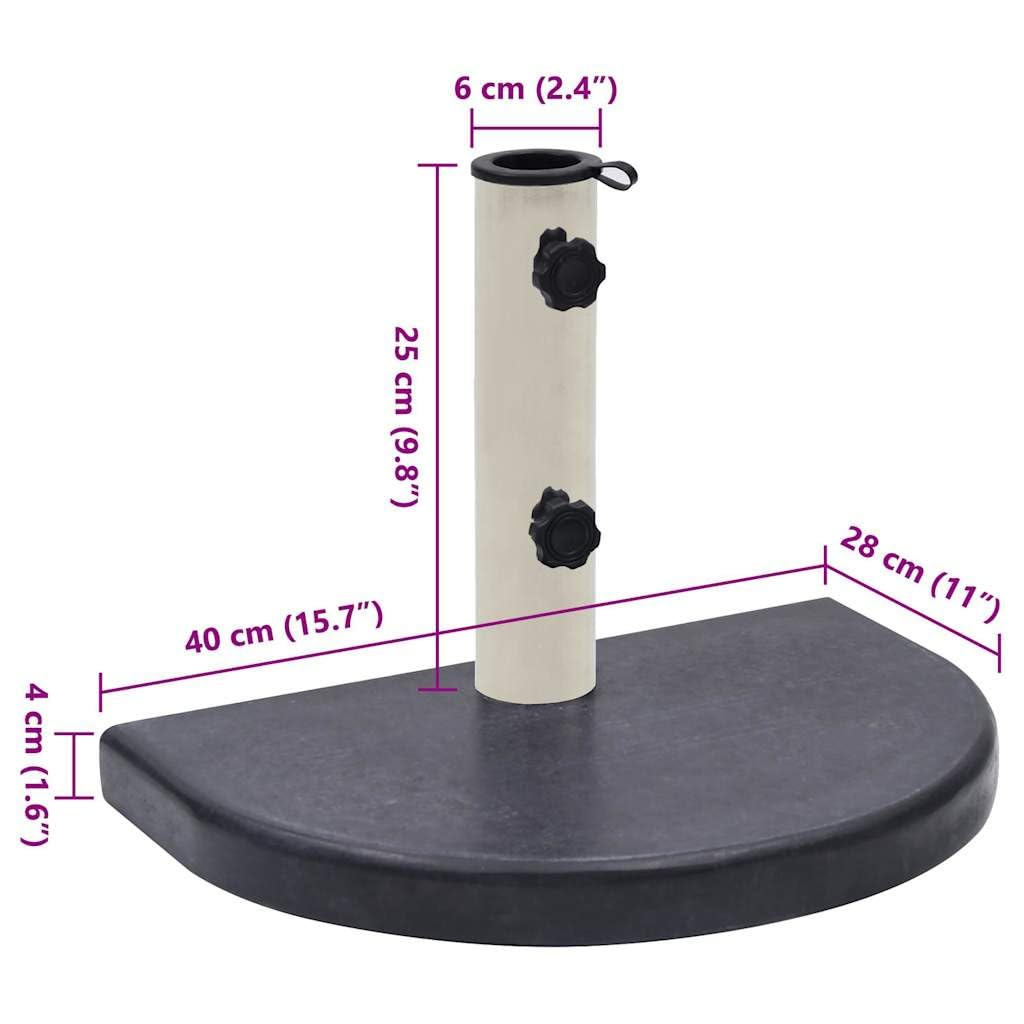 vidaXL Half-Round Black Umbrella Base, Durable Granite Construction, Stainless Steel Tube, Adapters for Various Parasol Sizes, Stable Garden Furniture Accessory - 15.7"x11"x1.6" - 22 lb Weight
