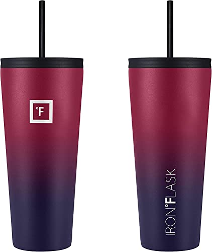 IRON °FLASK Classic Tumbler 2.0-2 Lids (Straw/Flip), Vacuum Insulated Stainless Steel Water Bottle, Double Walled, Drinking cup, Thermo Travel Mug - Dark Rainbow, 32 Oz