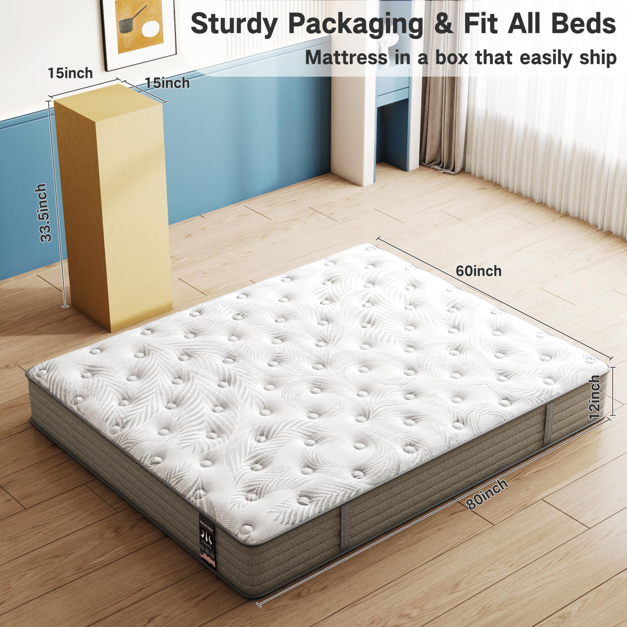 Queen Mattress 12 Inch, Gel Memory Foam Mattress, Hybrid Mattress in a Box with Pocket Spring, Soft & Comfortable Medium Firm Mattress, Motion Isolation, Pressure Relief, CertiPUR-US Certified