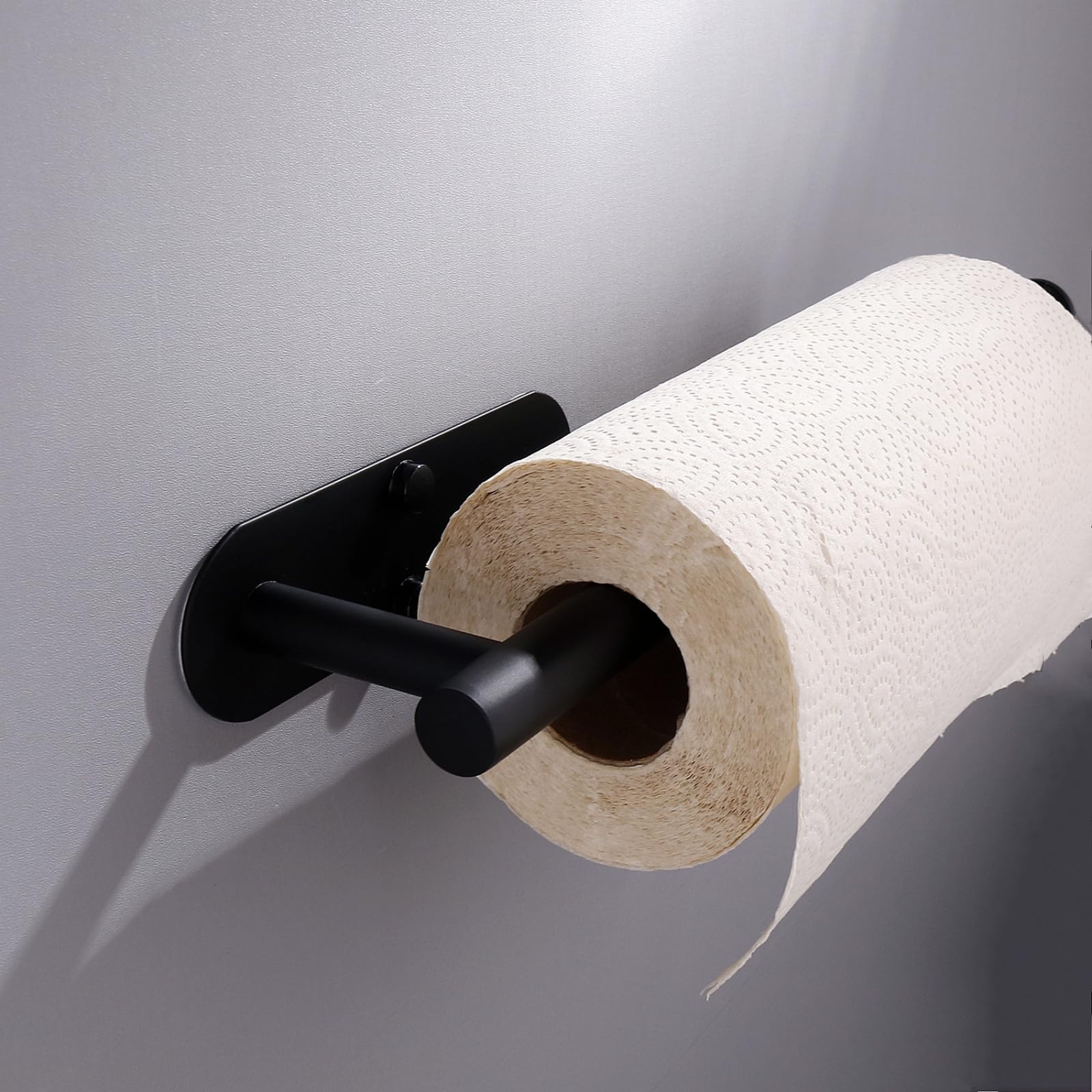 Prlsca Towel Holder Under Cabinet for Kitchen,Self Adhesive Paper Towel Holder Wall Mount,No Drilling, SUS304 Stainless Steel,Rustproof Paper Towel Holder for Bathroom(Black)