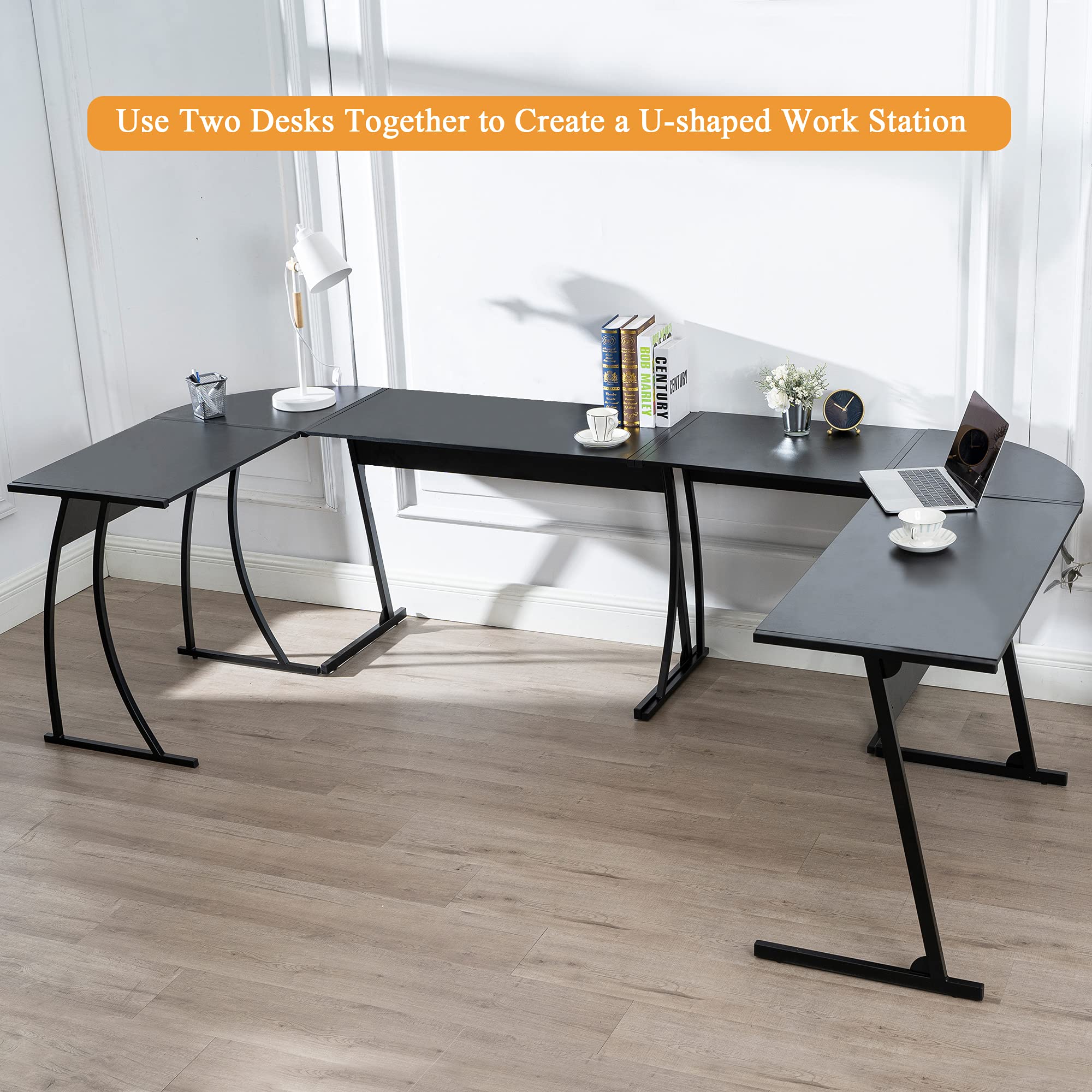 GOOD & GRACIOUS 65" L Shape Desk, Gaming Desk L Shaped, Modern Office Workstation, Corner Computer Desk for Home Office, Study, Writing, Left or Right Corner, Black