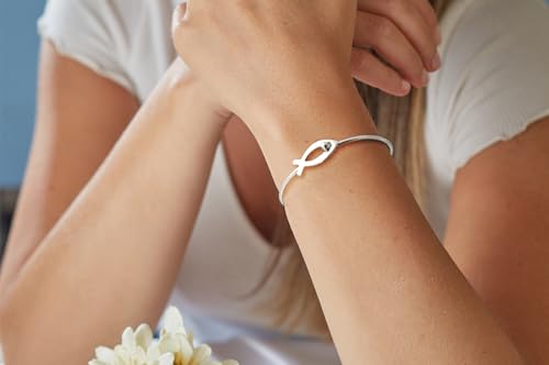 FashionJunkie4Life Sterling Silver Christian Fish Ichthus Bangle Bracelet