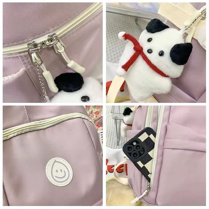 MININAI Preppy Backpack with Cute Pendant Women Smile Face Laptop Backpack Kawaii Lightweight Aesthetic College Backpack (Black,One Size)