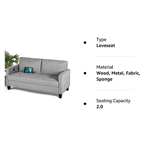 STHOUYN Comfy Loveseat Sofa Small Grey Couch Small Spaces, Small Love Seat Bedroom, Mid Century Modern Couches Living Room Dorm Office, 2 Seater Tufted Sofas, 57”W (Light Grey (Love seat))