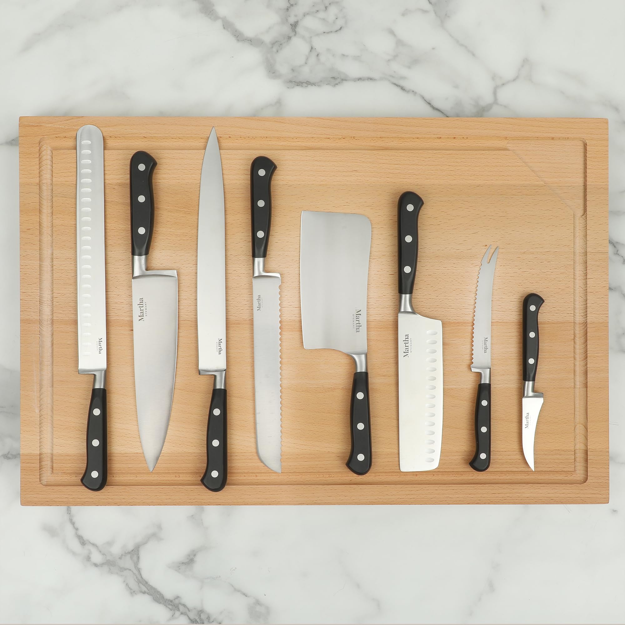 Martha Stewart Carverton 6" Cleaver Knife, High Carbon Stainless Steel Kitchen Knives w/Black Triple Riveted Handle