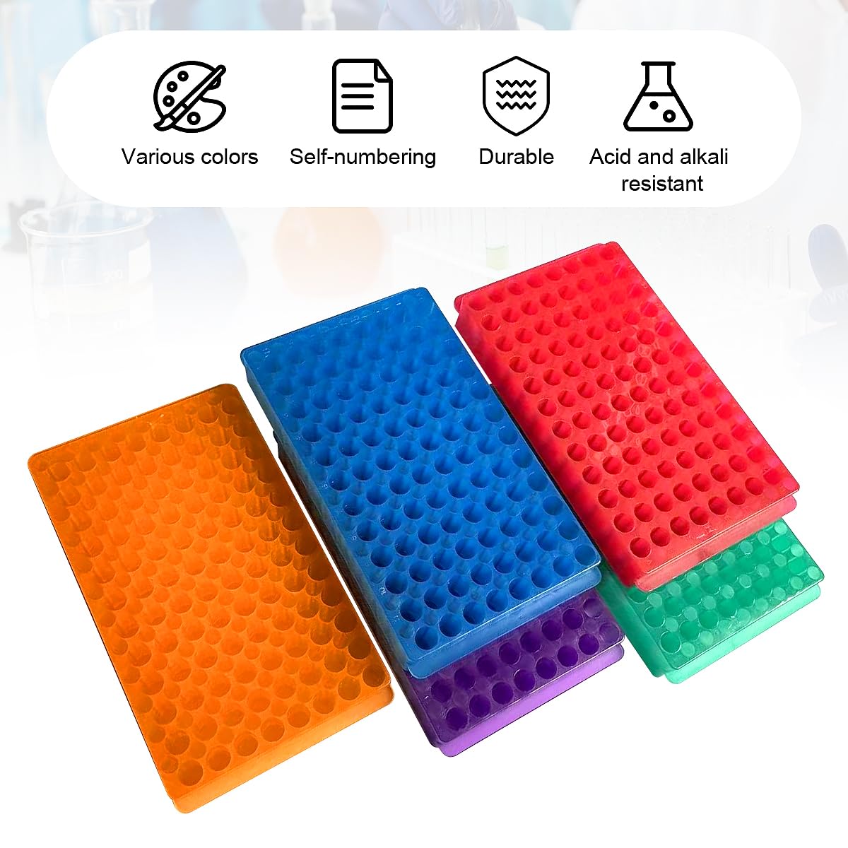 Plastic Tube Rack,Test Tube with Double Panel 96 Positions for 0.5ml-2ml Microcentrifuge Tubes and 1.8ml Refrigerated Tubes