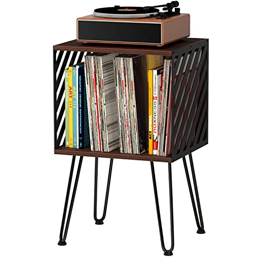 Record Player Stand, Turntable Stand with Record Storage with 4 Cabinet, Vinyl Record Storage Cabinet with Metal Legs, Record Player Table Holds Up to 100 Albums for Living Room, Bedroom, Office