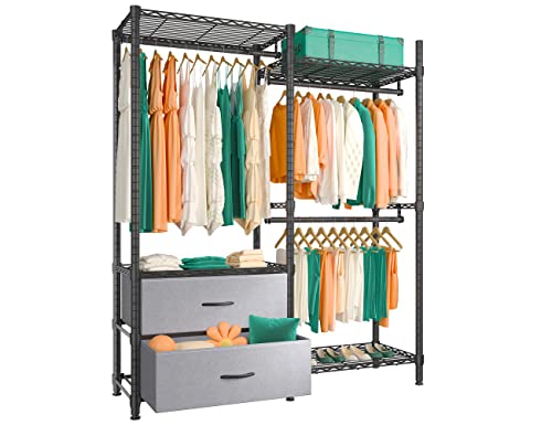 REIBII Clothes Rack,Clothes Racks for Hanging Clothes Rack Heavy Duty Clothing Rack Load 620LBS Clothing Racks for Hanging Clothes Adjustable Portable Garment Rack Free Standing Wardrobe Closet